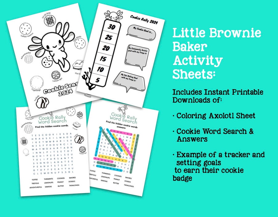 Printable Little Brownie Girl Scout Cookie Axolotl Activity Sheets ...