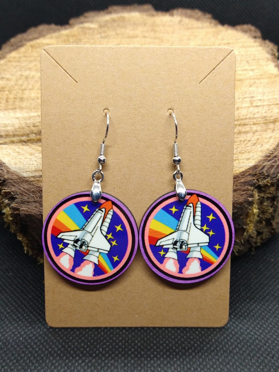 Colorful Retro 80's Space Shuttle Takeoff Earrings Blast off Fun Bright ...