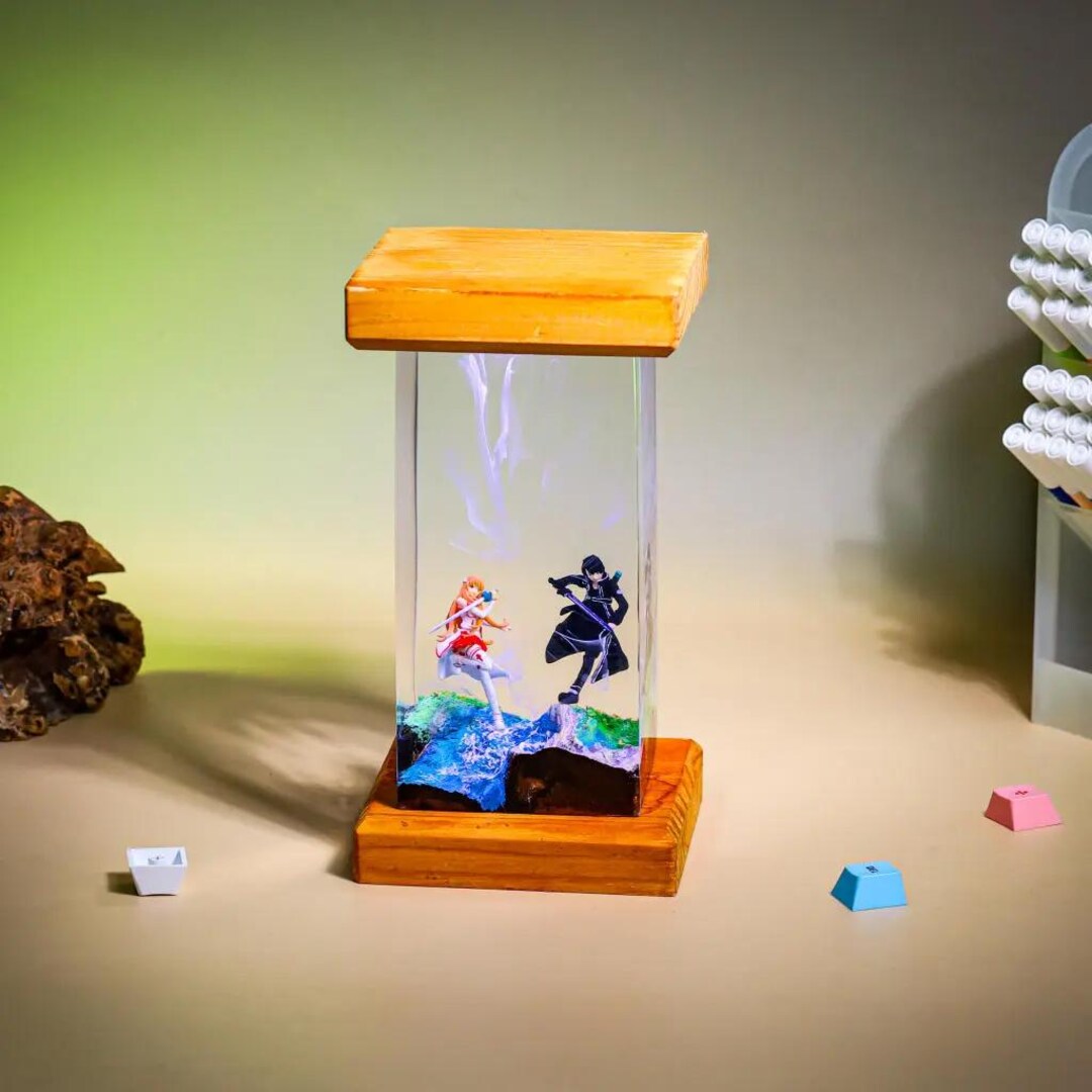 Kirito and Asuna Epoxy Resin Wood Lamp Night Light Unique Her Him Mom ...