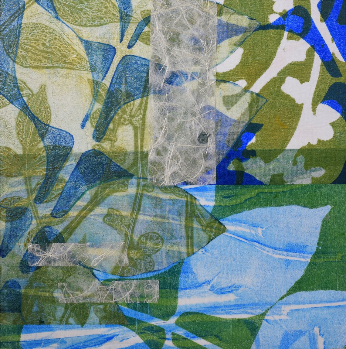 Downloadable Art Monoprint Collage Leaves Botanical Nature Theme Blues ...