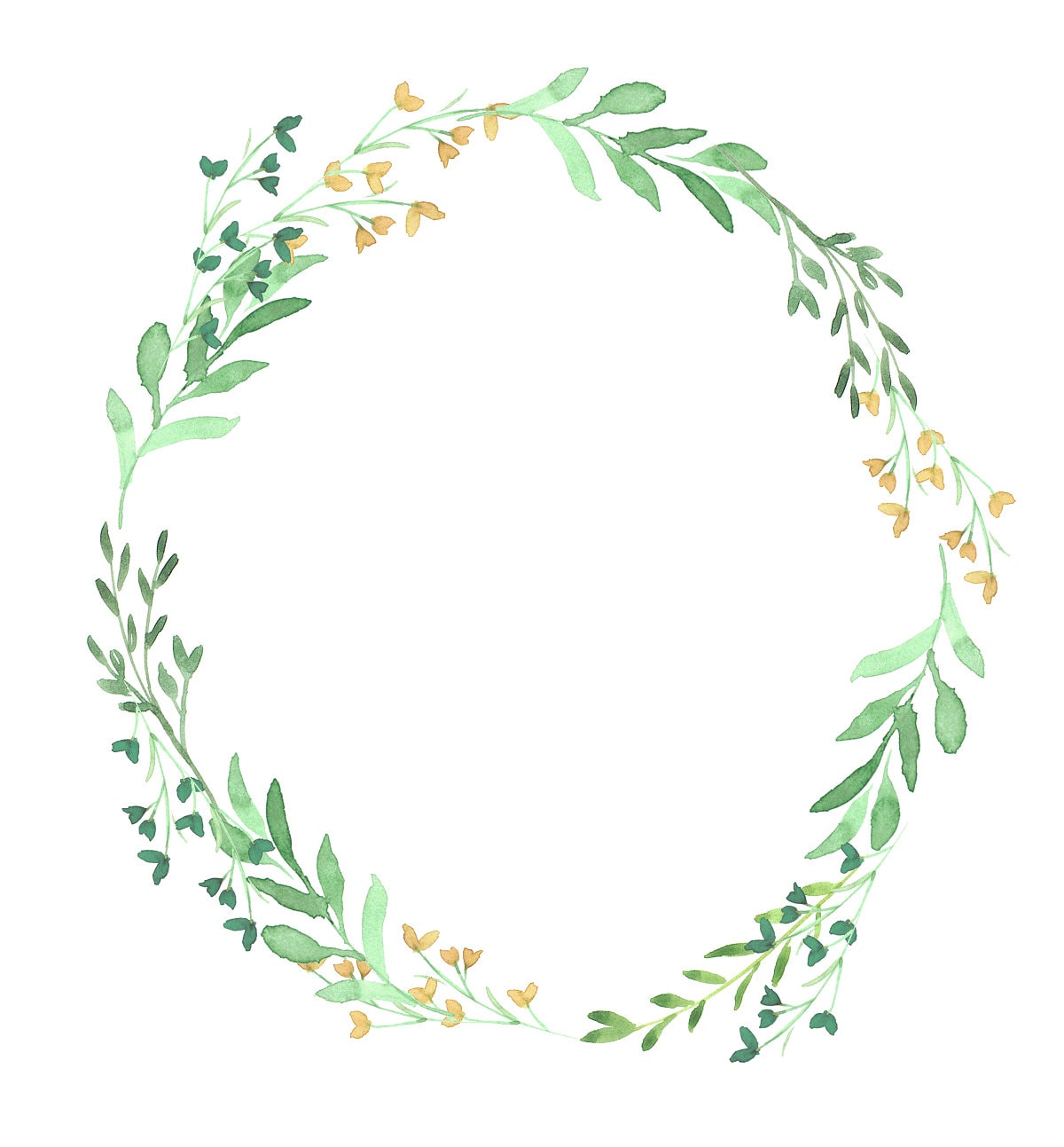 Watercolor Wreath Botanical Foliage Frame Handdrawn Wreath Greenery ...