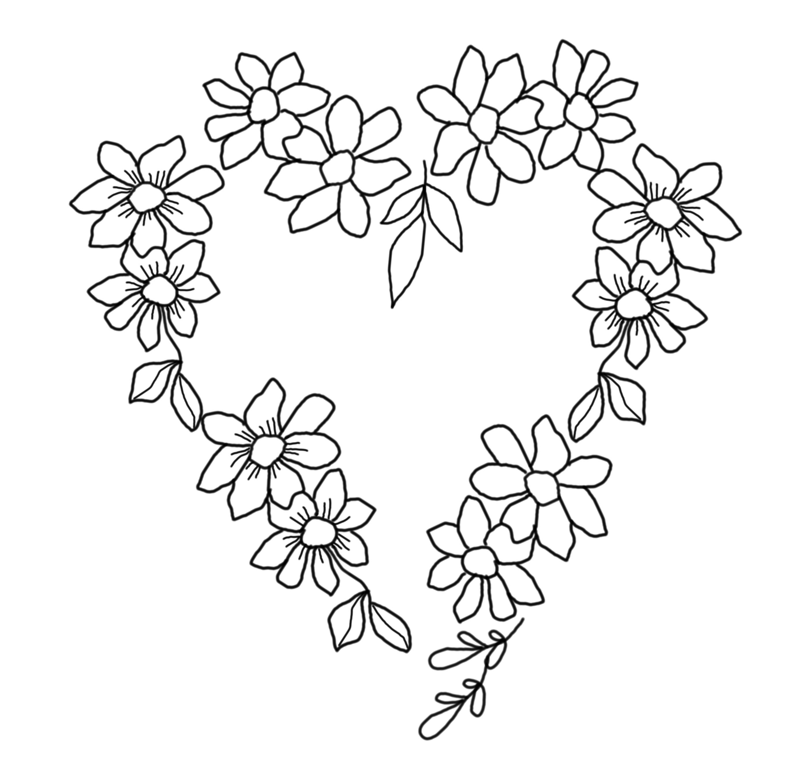 Floral Heart Black Outline Minimalist PNG and SVG Files Dovnload - Etsy