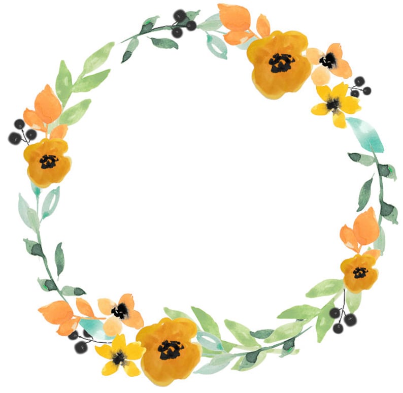 Yellow Orange Wreath Watercolor Flowers Fall Autumn Clip Art - Etsy