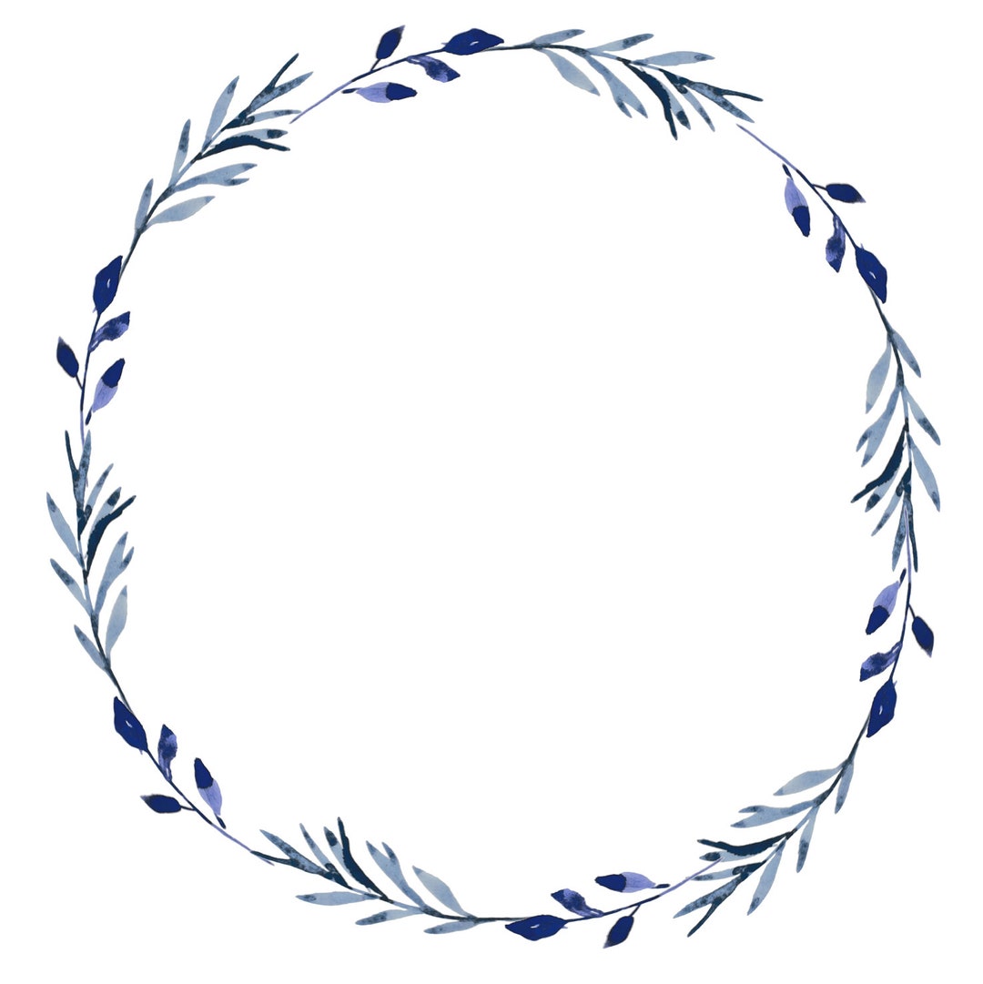Navy Blue Wreath Watercolor Blue Leafy Frame Navy Blue Leaves - Etsy