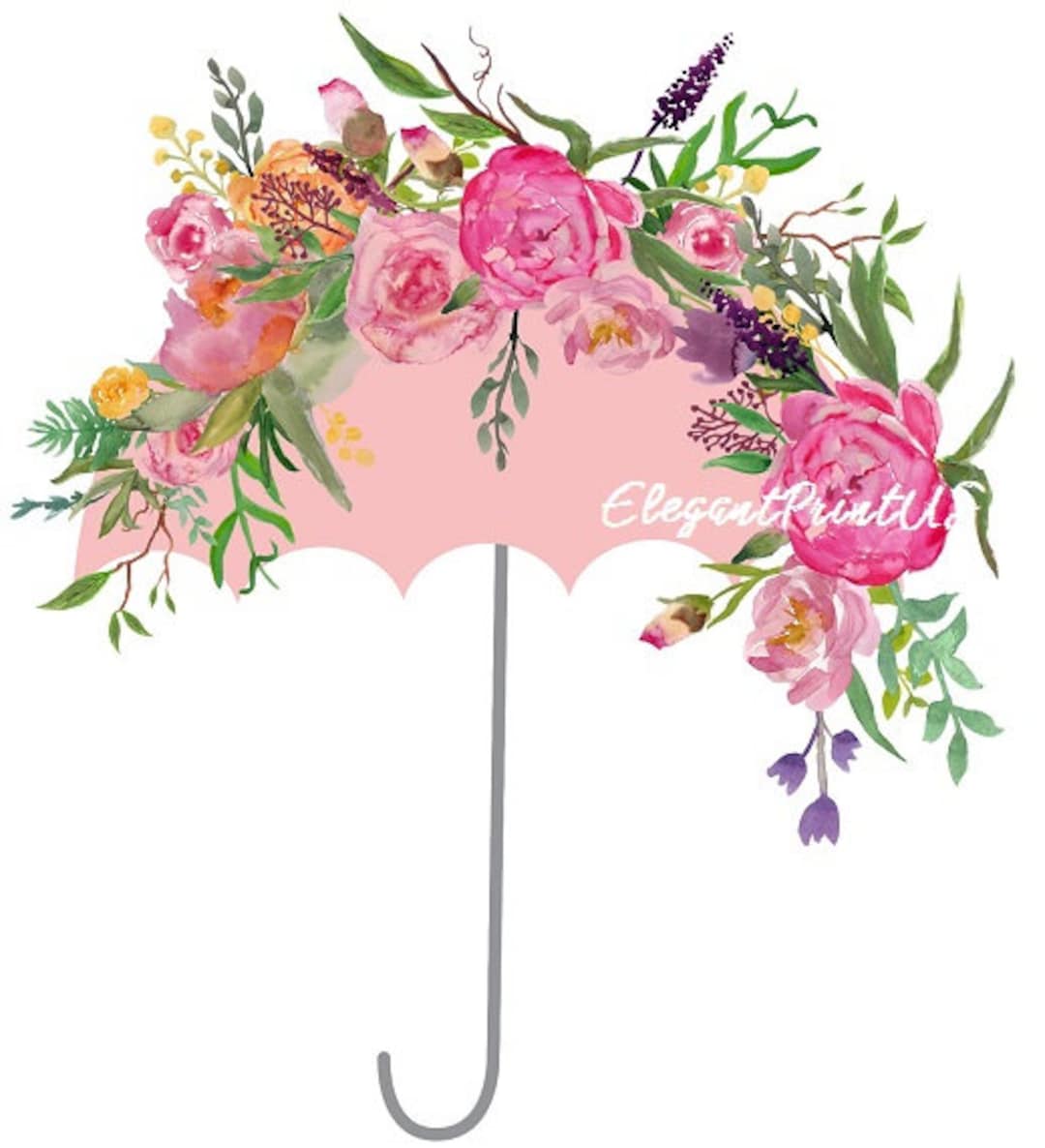 Umbrella Clipart Watercolor Flowers Peony Parasol Clipart Baby Shower ...
