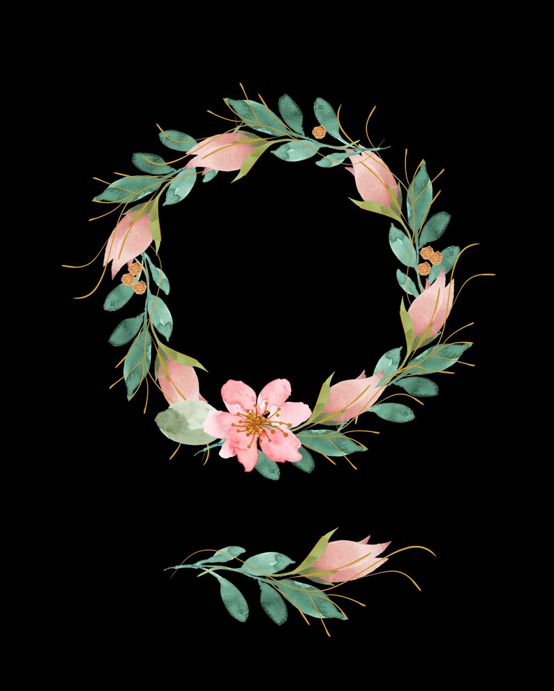 Pink Gold Wreath Watercolor Clip Art Roses Pink Blush Gold - Etsy
