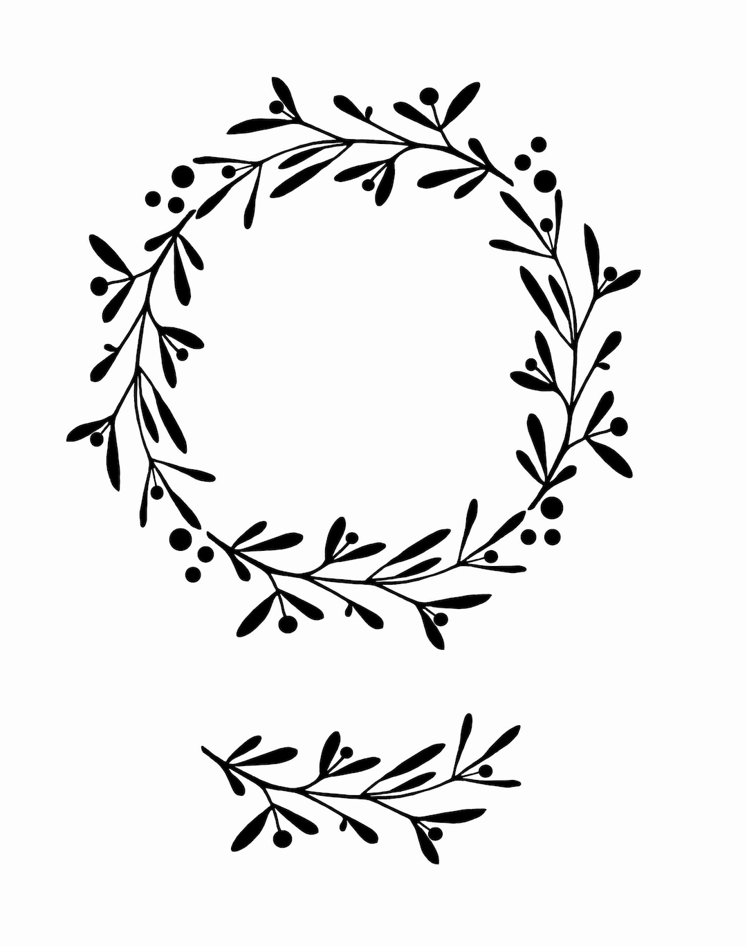 Mistletoe Wreath Leaves Berry Clip Art Black Branch Leaves Silhouette ...