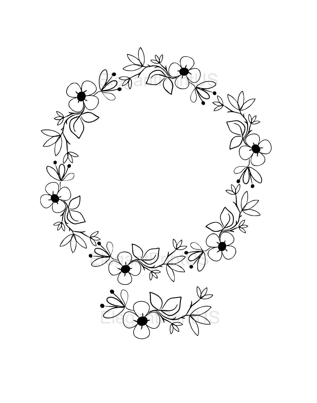 Flowers Outline Wreath Swag Set Clip Art Botanical | Etsy