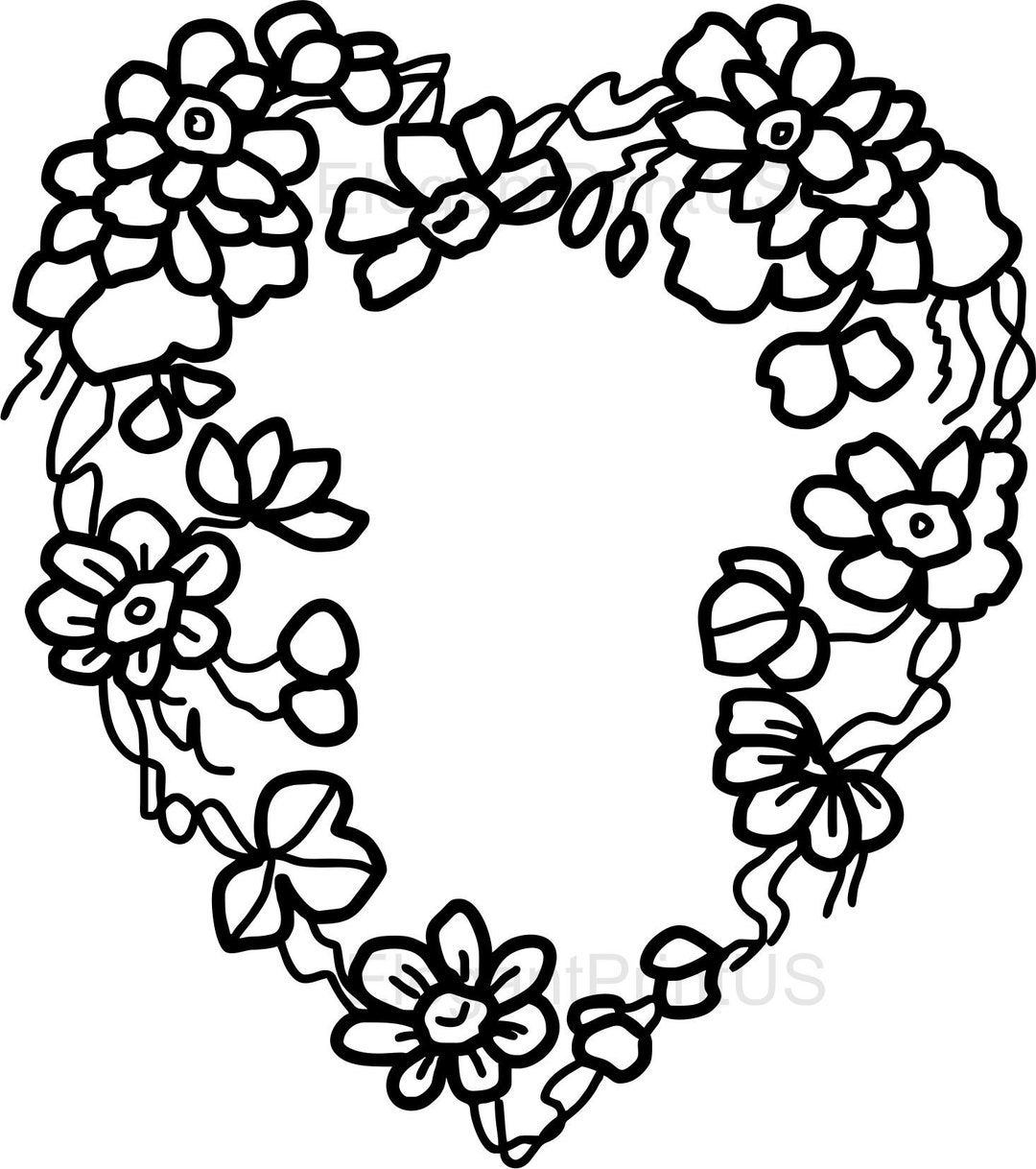 Heart Shaped Floral Clip Art Outline Floral Frame PNG SVG Heart Frame ...