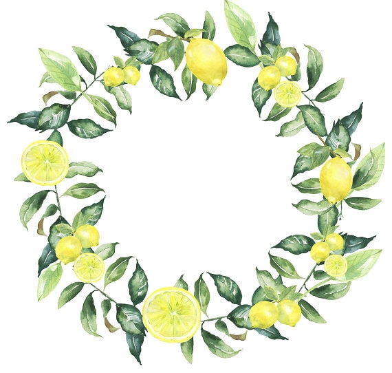 Lemon Clipart Green Leaves Lemon Leaf Watercolor Wreath | Etsy