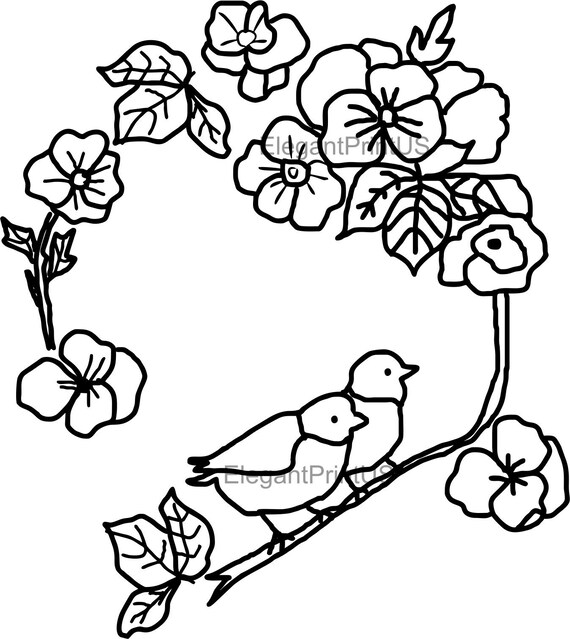 Birds Flowers Love Birds Clip Art Outline Floral Frame Cut - Etsy