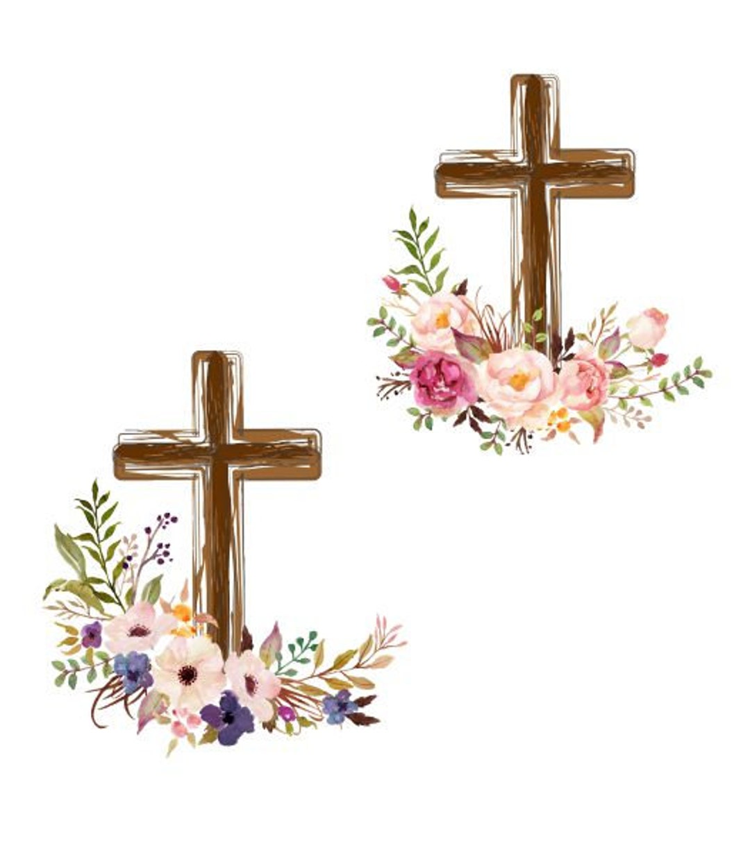Cross With Flowers Watercolor Floral Bouquets Wooden Cross Clip Art ...