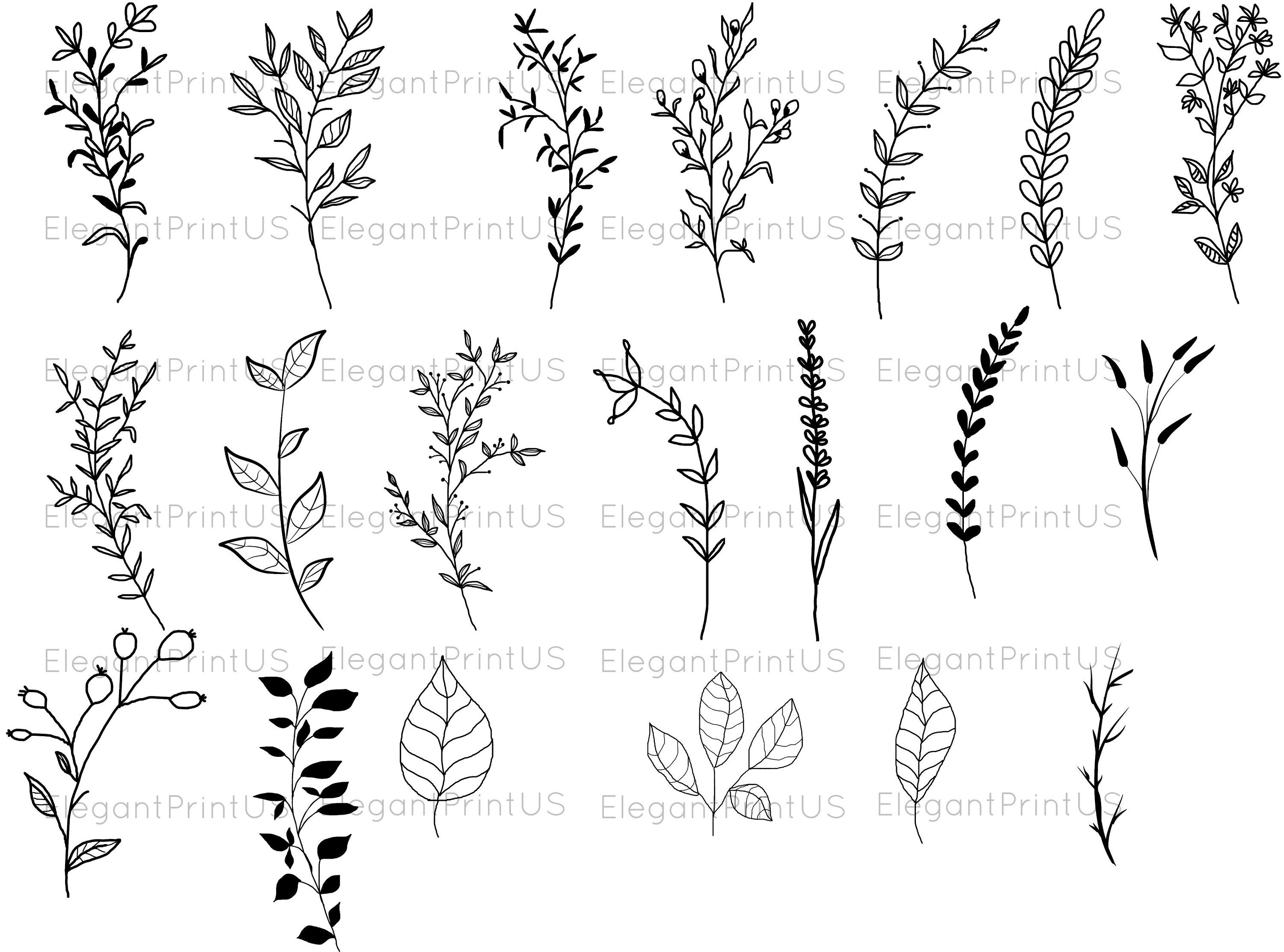 Hojas SVG negro decorativo ramas Clip Art minimalista Rama - Etsy España