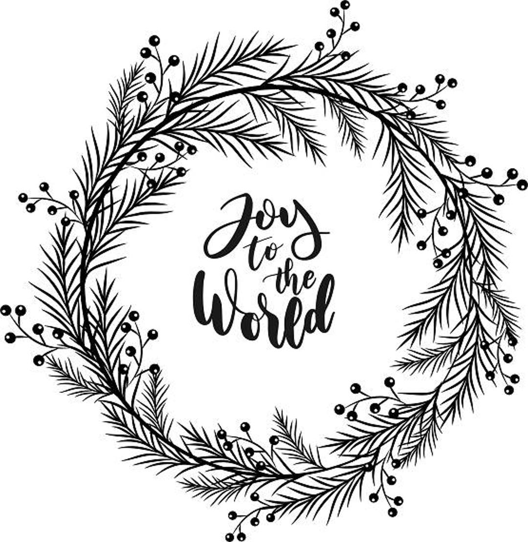 Joy to the World Wreath Printable Holly Wreath Clipart Black Christmas ...