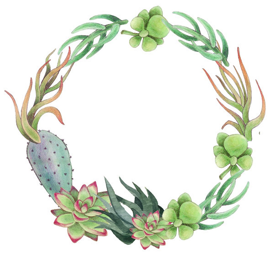 Succulents Clipart Cactus Wreath Greenery Frame Tropical Wreath Cactus ...
