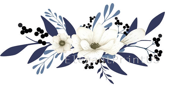 Navy Blue Clipart Wedding Clipart Watercolor Bouquet White - Etsy