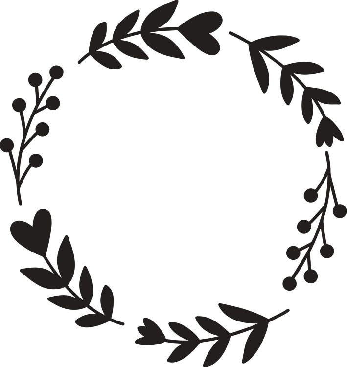 Wreath SVG Leaves Heart Black Silhouette Botanical Frame PNG - Etsy 日本