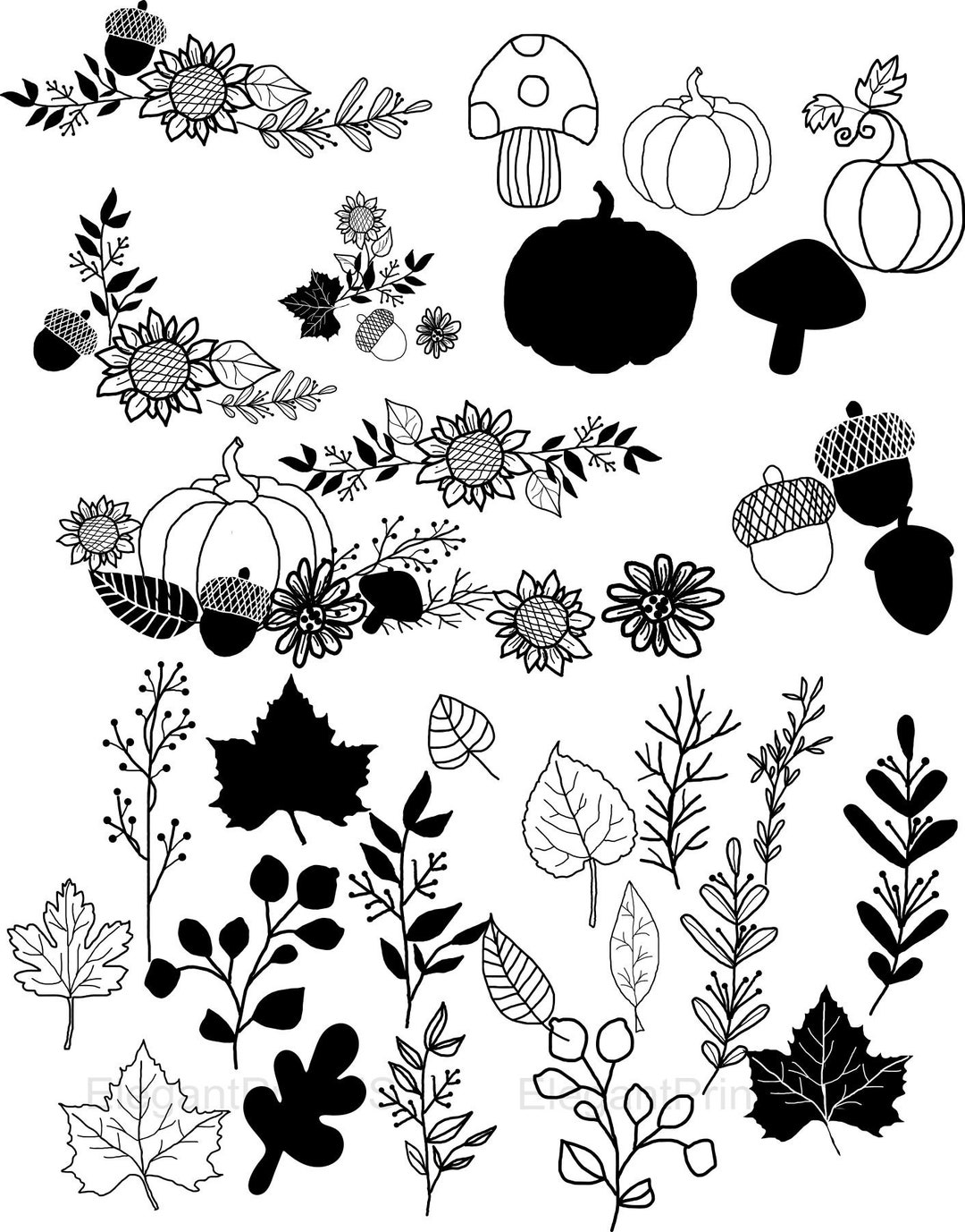 Fall Clip Art Silhouette Illustrations Outline Art Autumn Pumpkin ...