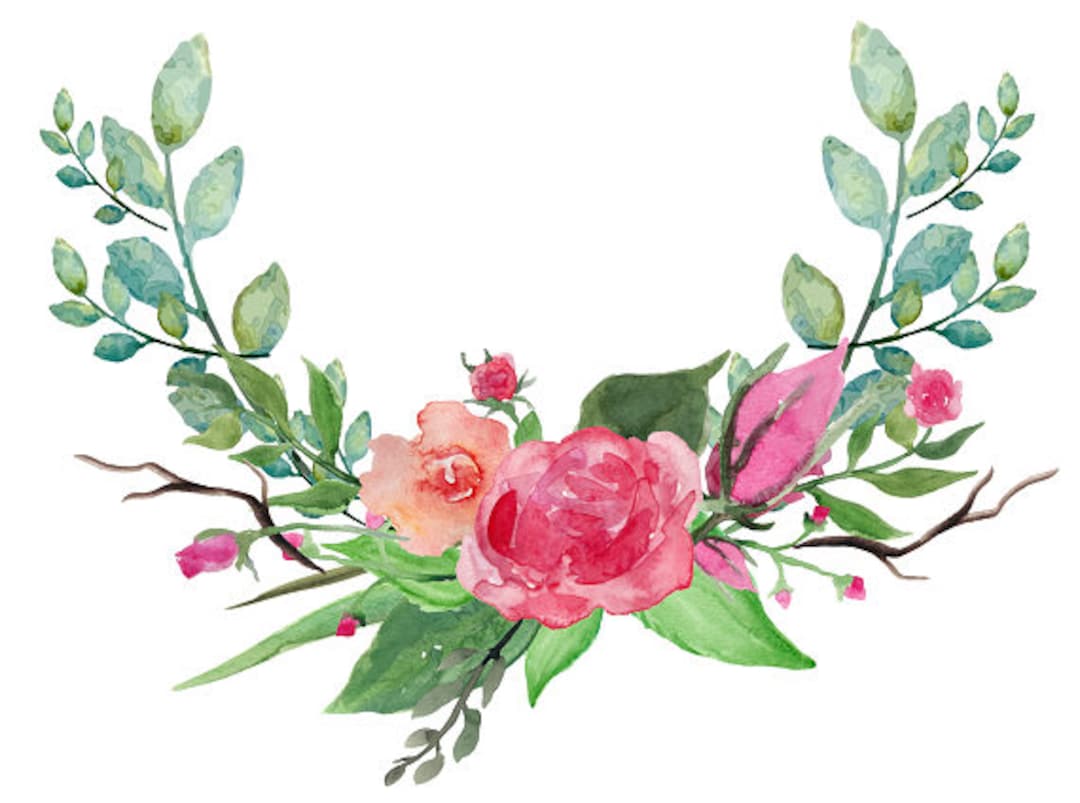 Rose Bouquet Watercolor Wreath Clipart Watercolor Leaves Watercolor ...