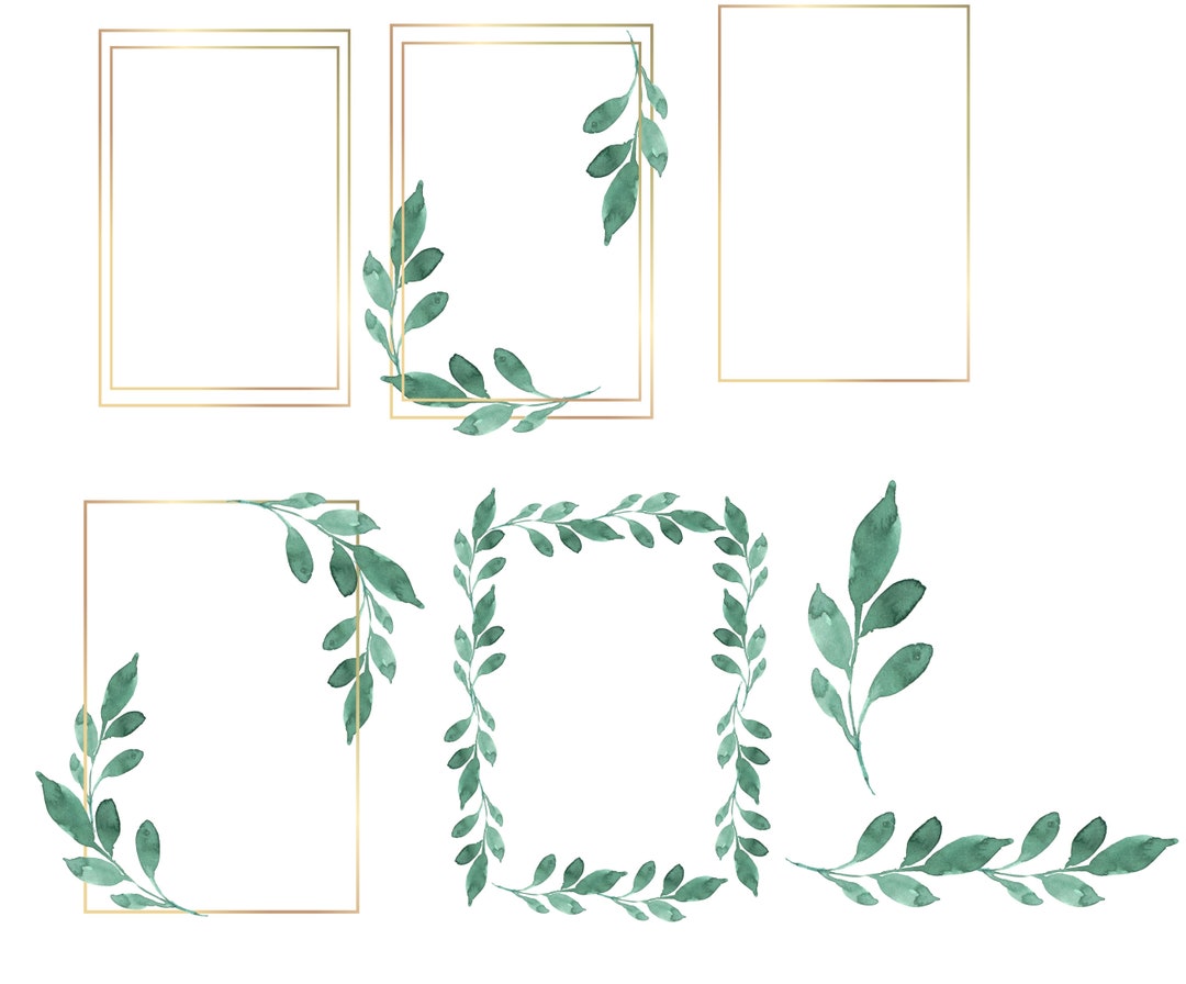 Greenery Gold Clip Art Leafy Frame Foliage Gold Rectangle Watercolor ...