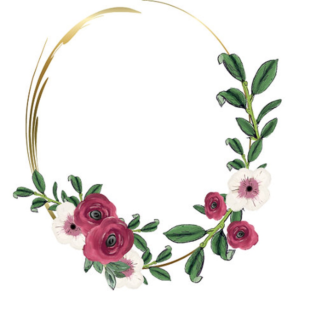 Burgundy Wreath Gold Frame Printable Wreath Burgundy Roses Clipart - Etsy