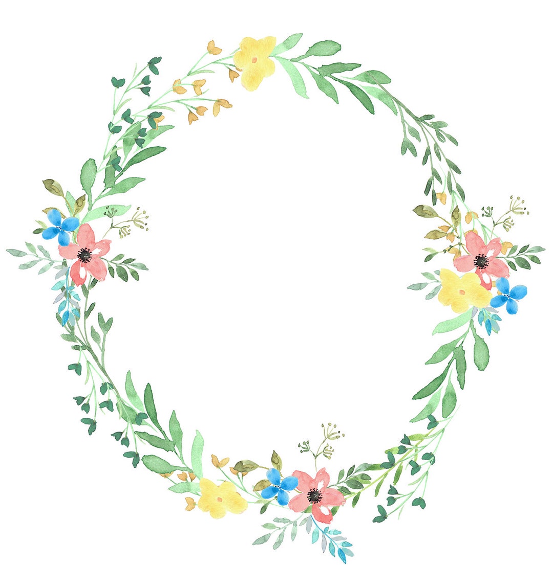 Watercolor Wreath Botanical Floral Frame Handdrawn Wreath Greenery ...