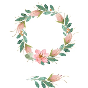 Pink Gold Wreath Watercolor Clip Art Roses Pink Blush Gold Floral ...