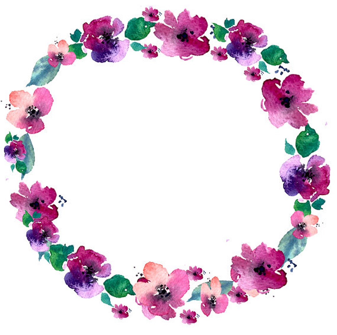Purple Wreath Clipart Watercolor Purple Flowers Watercolor Wreath - Etsy
