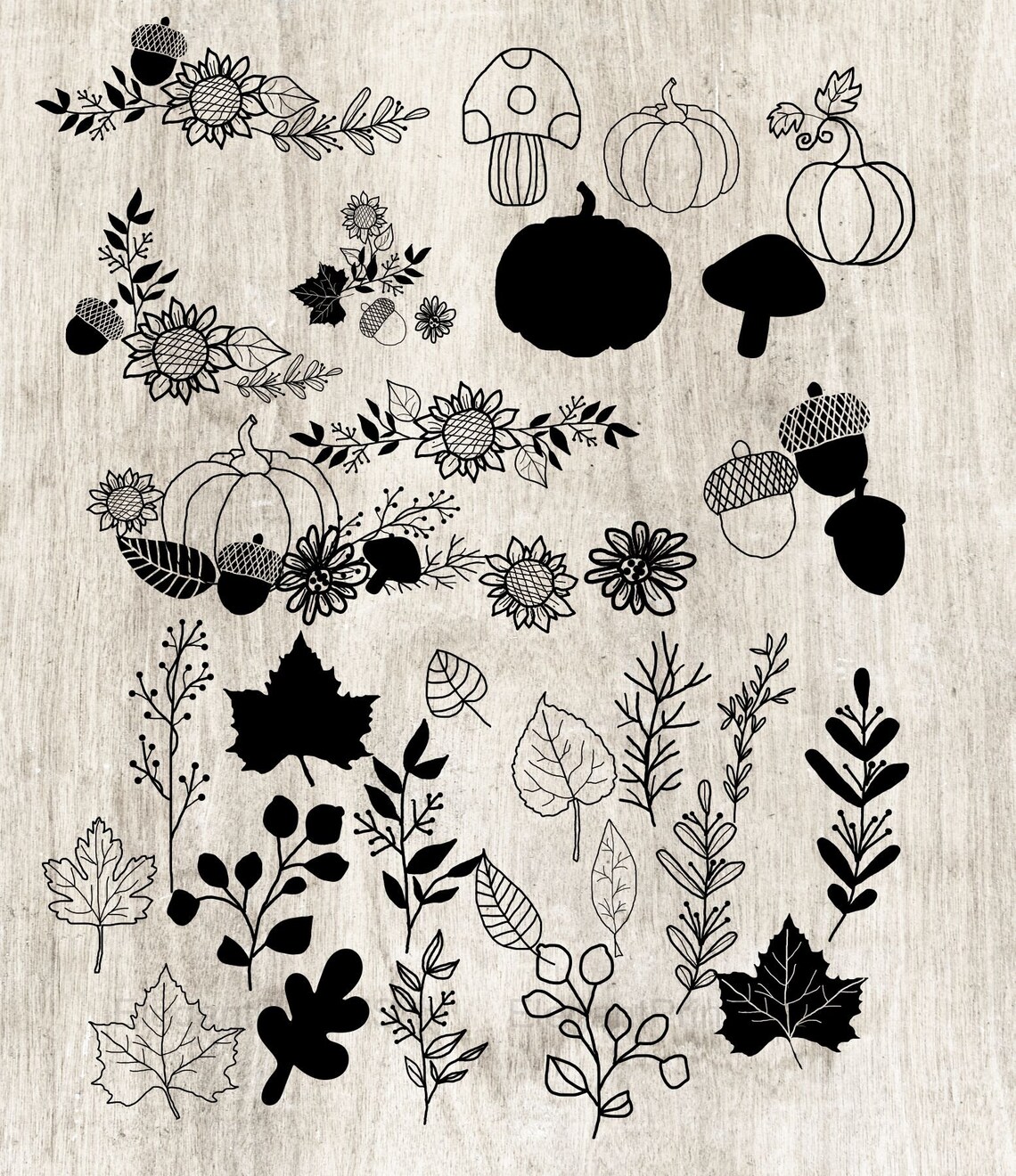 Fall Clip Art Silhouette Illustrations Outline Art Autumn | Etsy