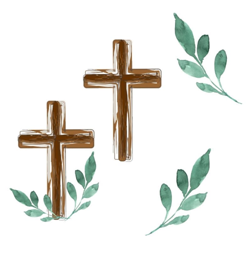 Rustic Cross Greenery Leaf Digital Clip Art Cross Foliage Baptism ...