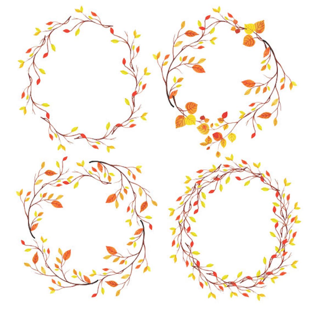 Fall Clip Art Autumn Clip Art Wreath Printable Leafy Wreath Digital ...