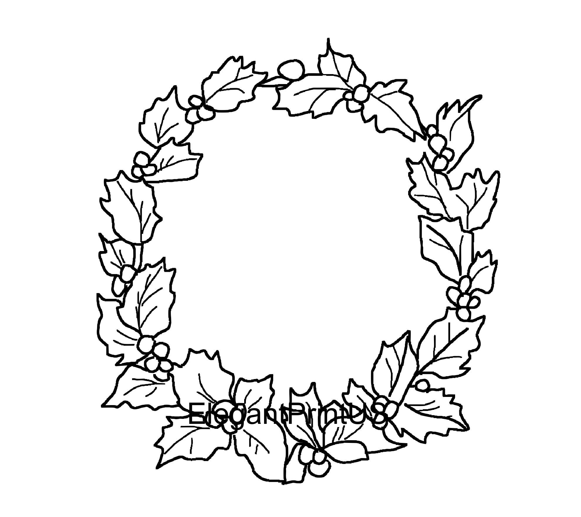 Hulst Krans Outline Black Clip art Kerst PNG SVG - Etsy Nederland