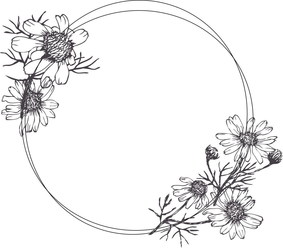Daisy Black Floral Wreath Botanical Wreath Black Frame Rustic Clip Art Daisy Logo