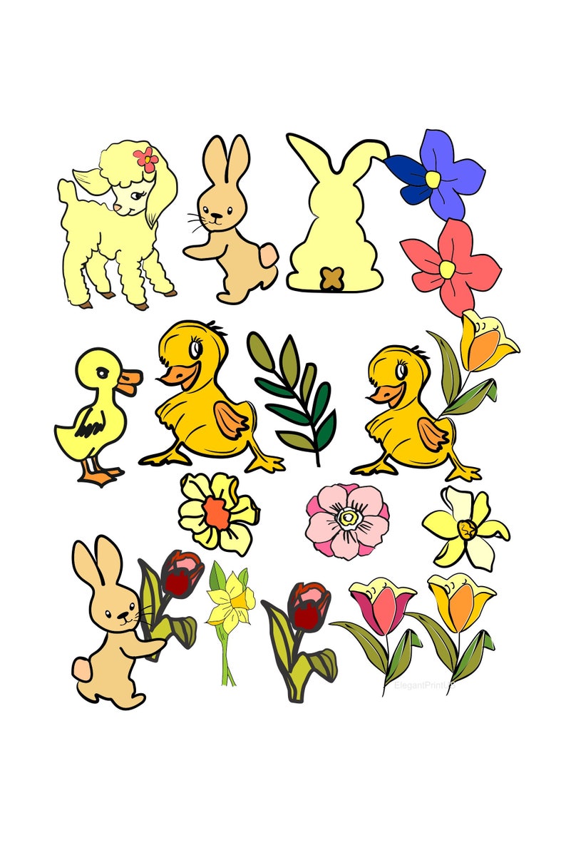 Easter Bunny Clipart: Spring Floral PNG Graphics (digital Download ...