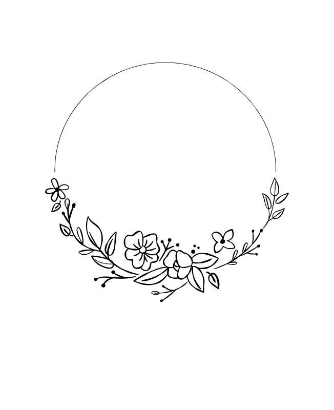 Black Clipart Black Flowers Handdrawn Wreath Clipart Minimalist Wreath ...