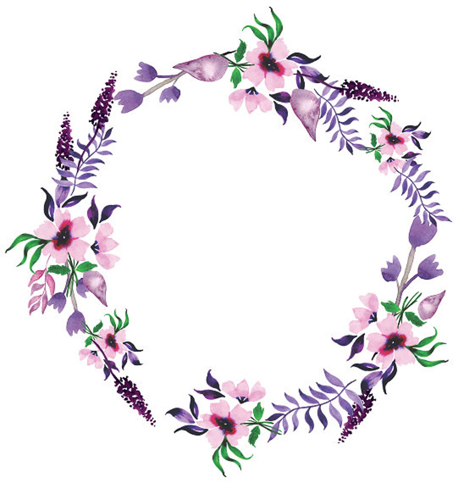 Purple Wreath Purple Floral Frame Watercolor Flowers Purple - Etsy