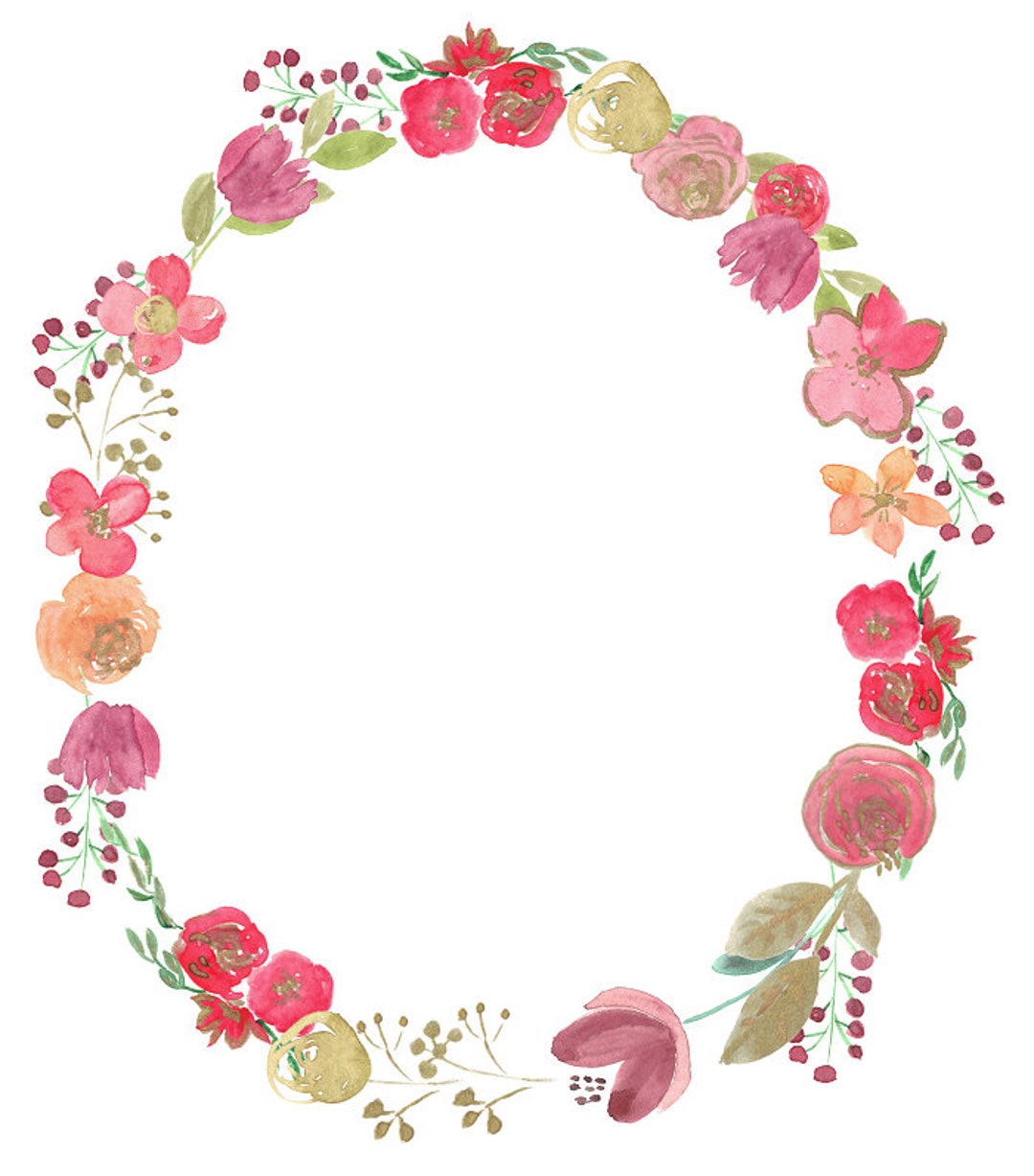 Pink Gold Floral Frame Watercolor Flowers Wreath - Etsy