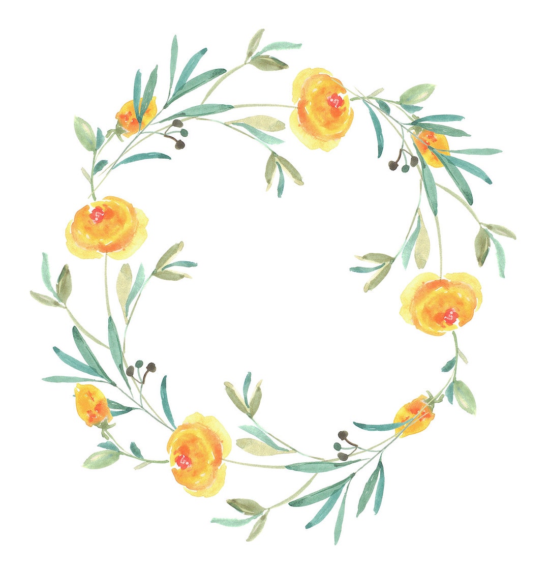 Yellow Floral Frame Watercolor Flowers Yellow Roses Clipart - Etsy