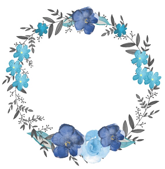 Blue Gray Floral Clip Art Watercolor Wreath Blue Flowers - Etsy
