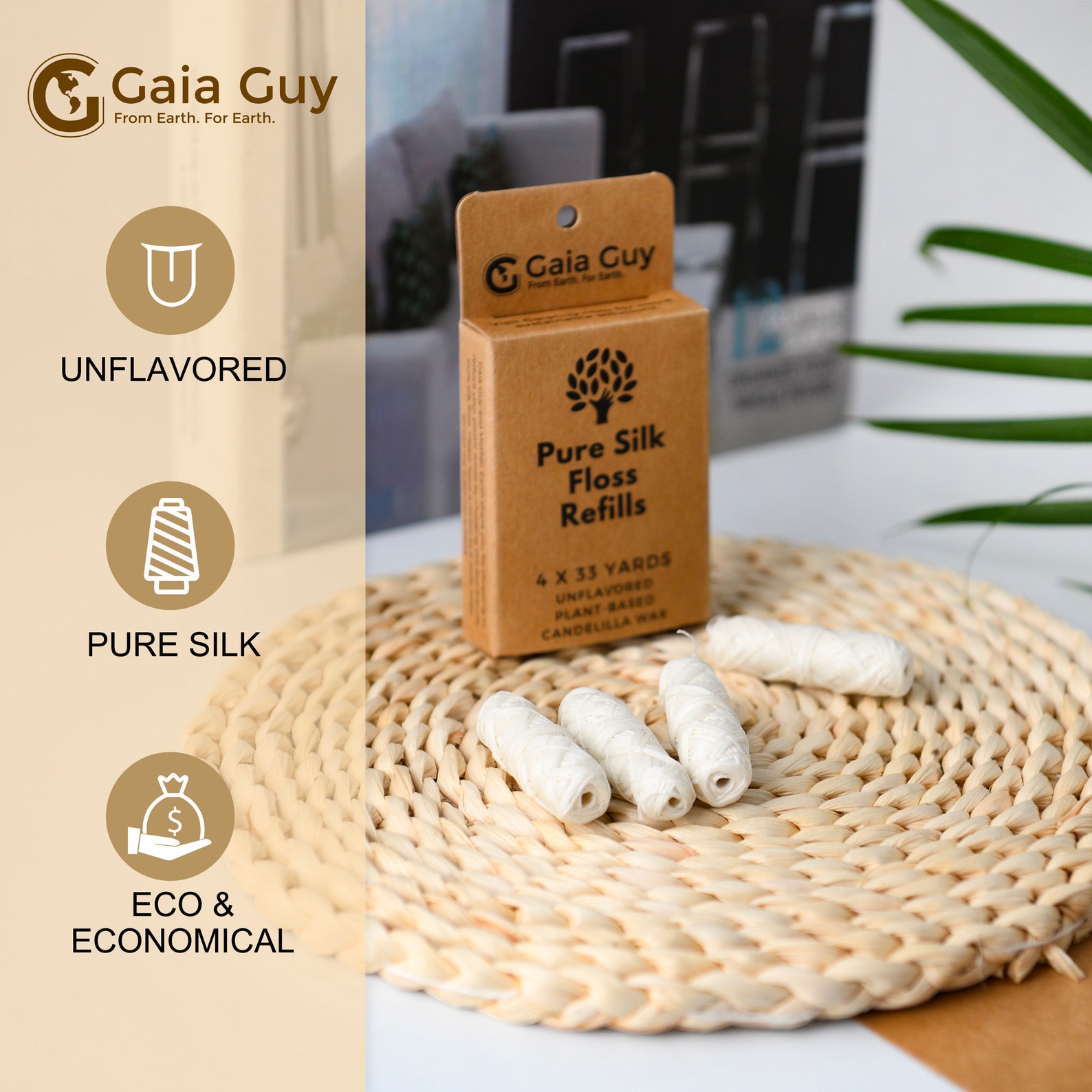 Silk Dental Floss Refill | Unflavored Natural Silk | 4 Spools X 33yds ...