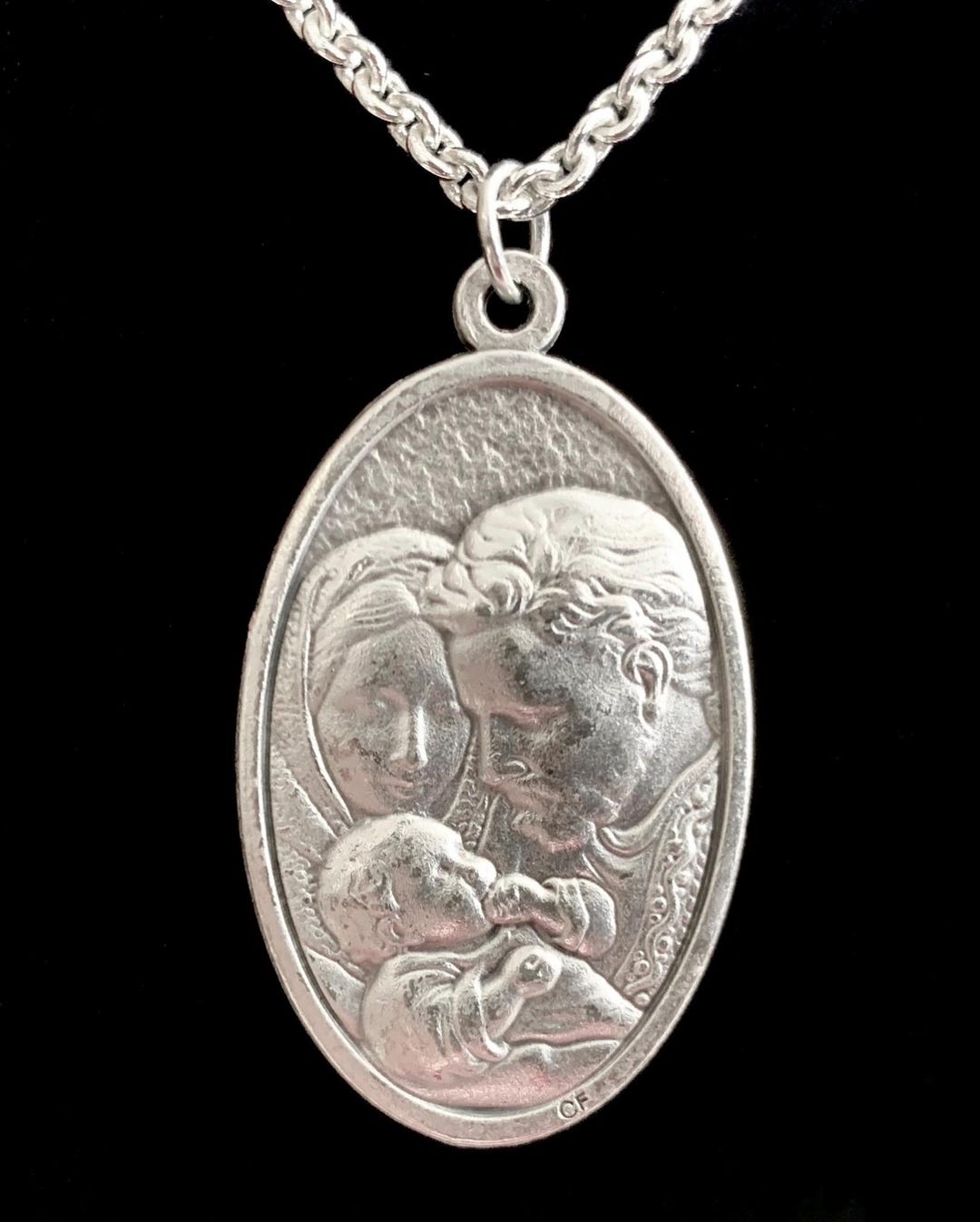 Large Holy Family Medal and Holy Spirit Medal Necklace - Nativity ...