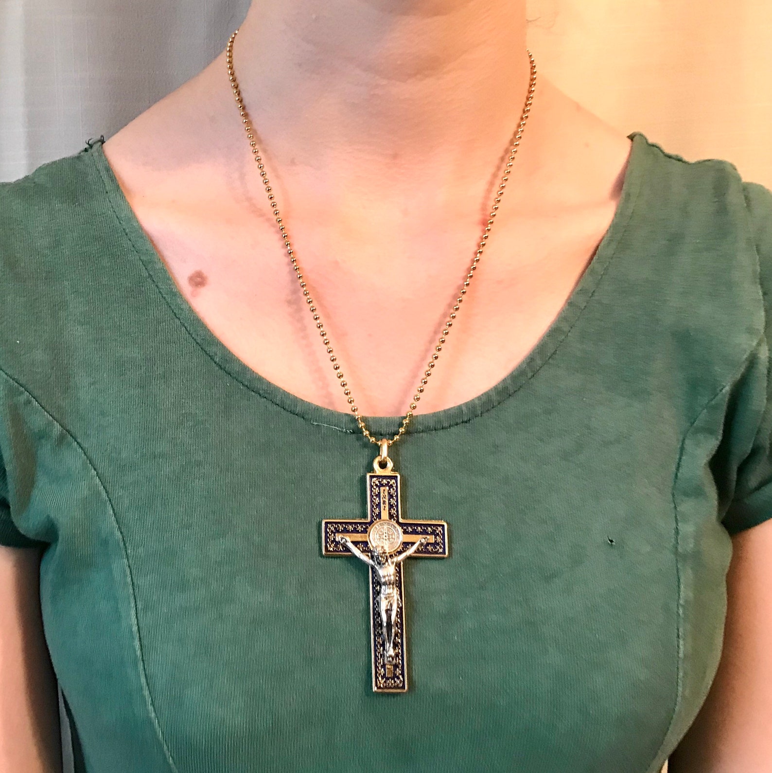 Large Enameled Two Tone Cross of St Benedict Blue Silver and | Etsy