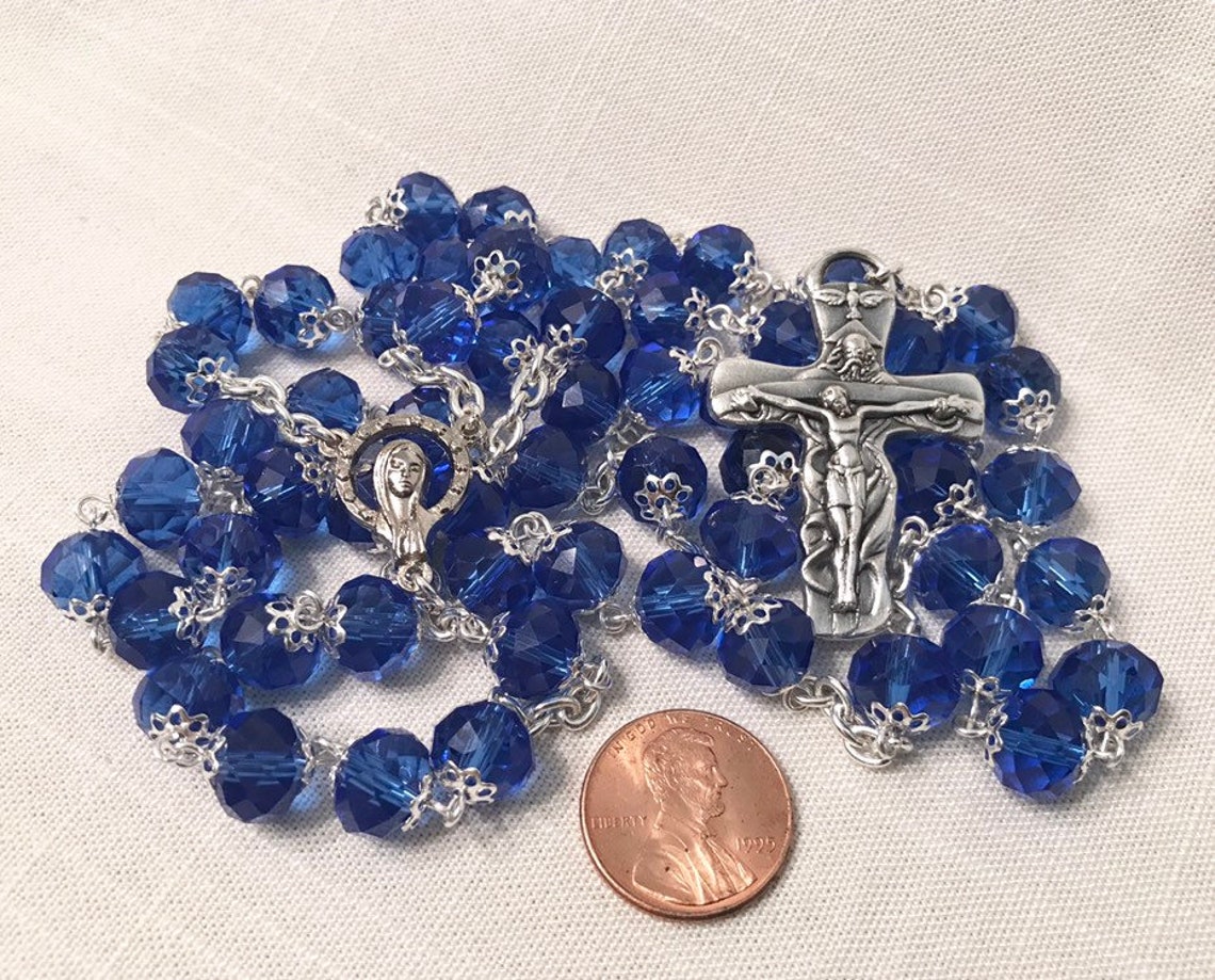 Blue Handmade Rosary Blue Crystal Rosary with Trinity | Etsy