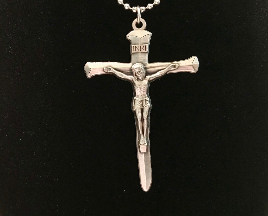 Silver Crucifix Necklace - Large Cross Pendant With Nail Crucifix ...