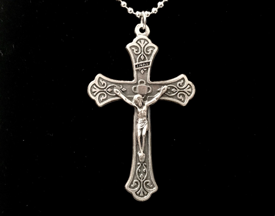 Large Crucifix Necklace- Large Crucifix Pendant, Mens Cross Necklace or ...
