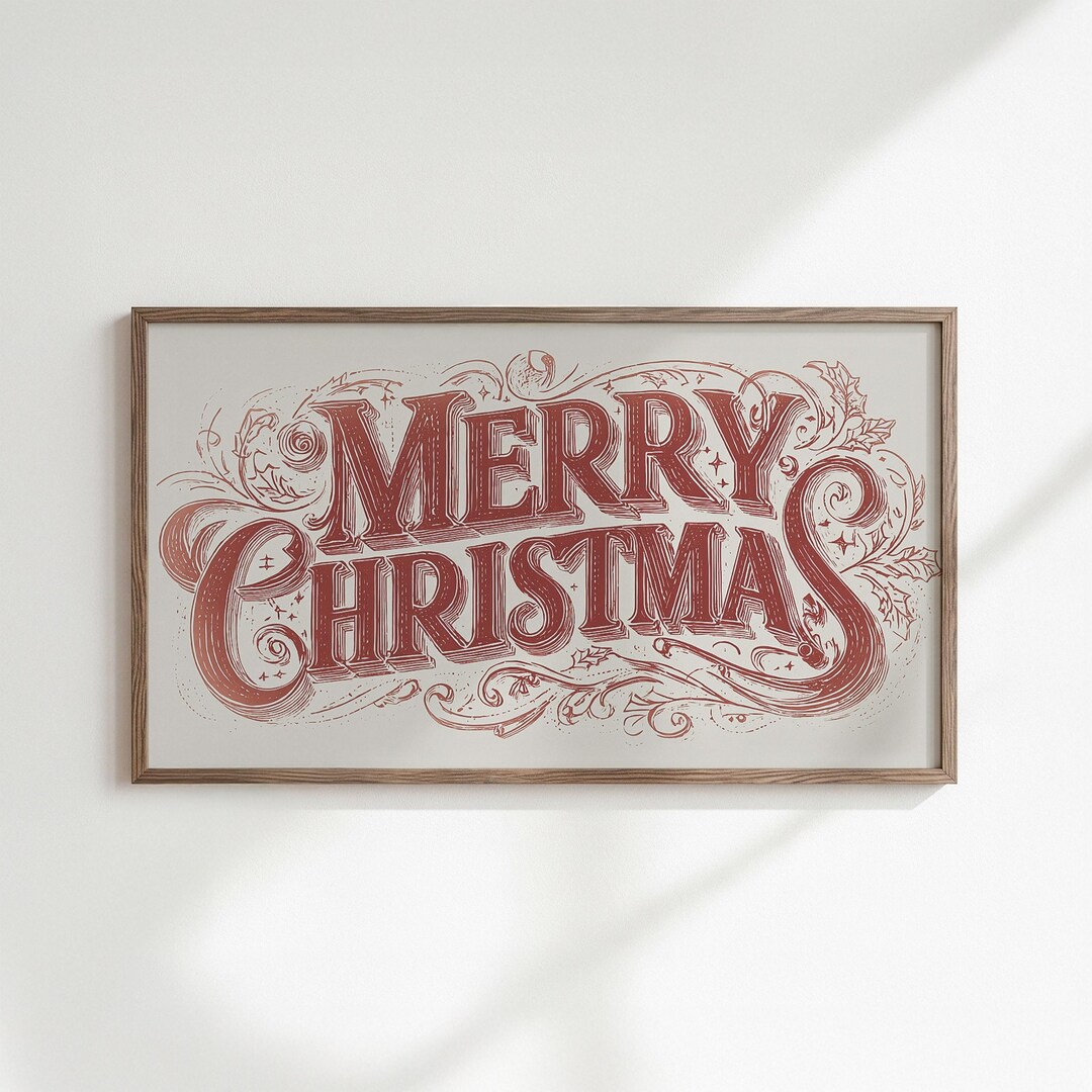 Samsung Frame TV Art: Red Cursive Merry Christmas Sketch (digital ...