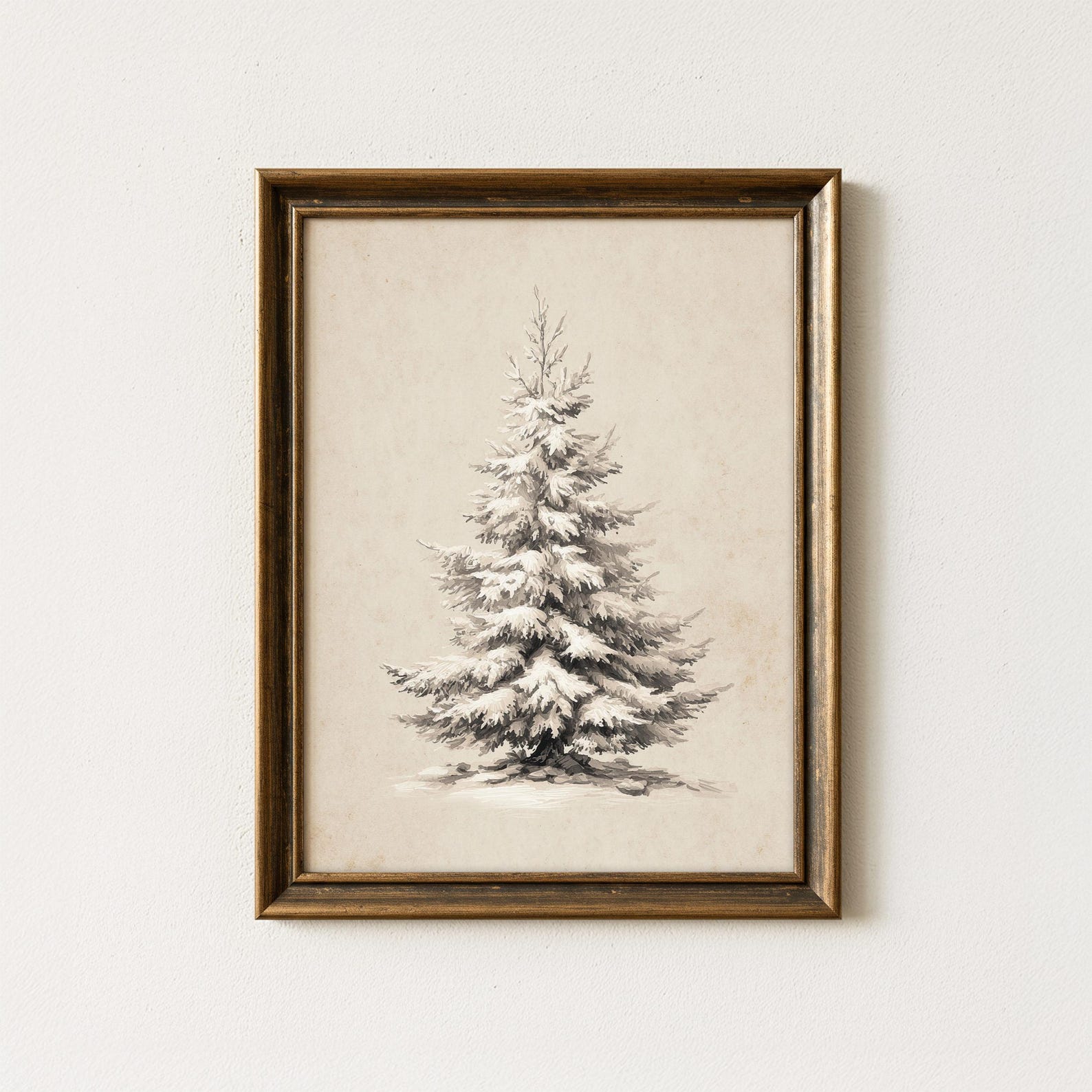 Pine Tree in the Snow, Snowy Tree, Winter Art, Vintage Art, Framed ...