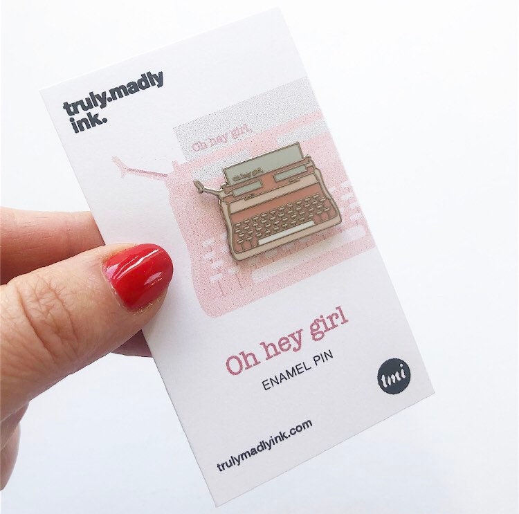 Pink Typewriter Enamel Pin, Hey Girl Enamel Pin, Ryan Gosling Hey Girl ...