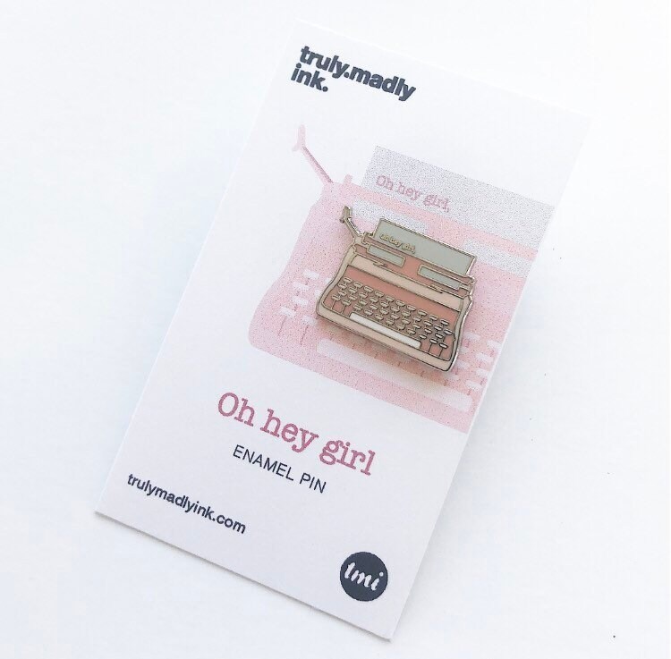 Pink Typewriter Enamel Pin, Hey Girl Enamel Pin, Ryan Gosling Hey Girl ...