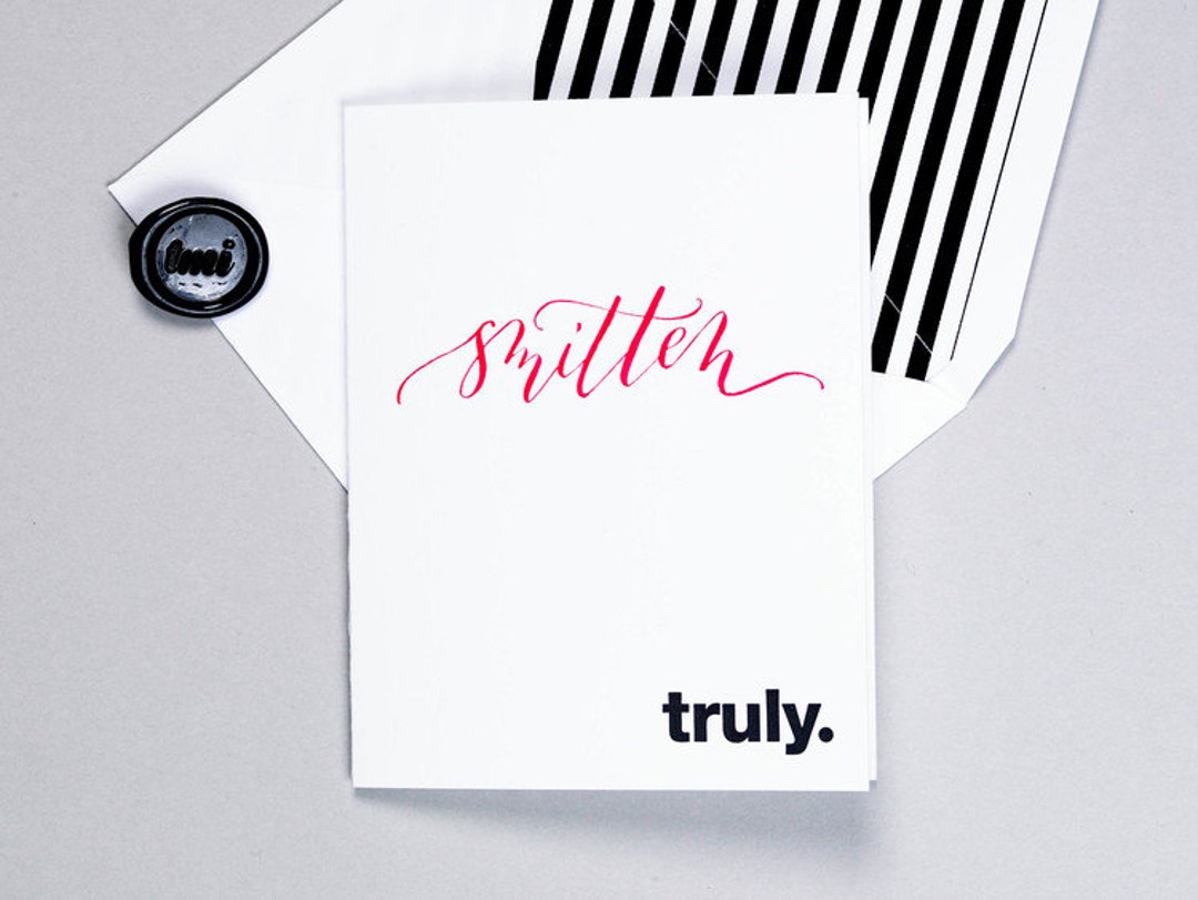 Smitten Greeting Card Custom Calligraphy Card Love Romance Valentine's ...